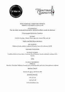 Menú Maridaje Bar Strava-Territorio Sibarita en Entradium